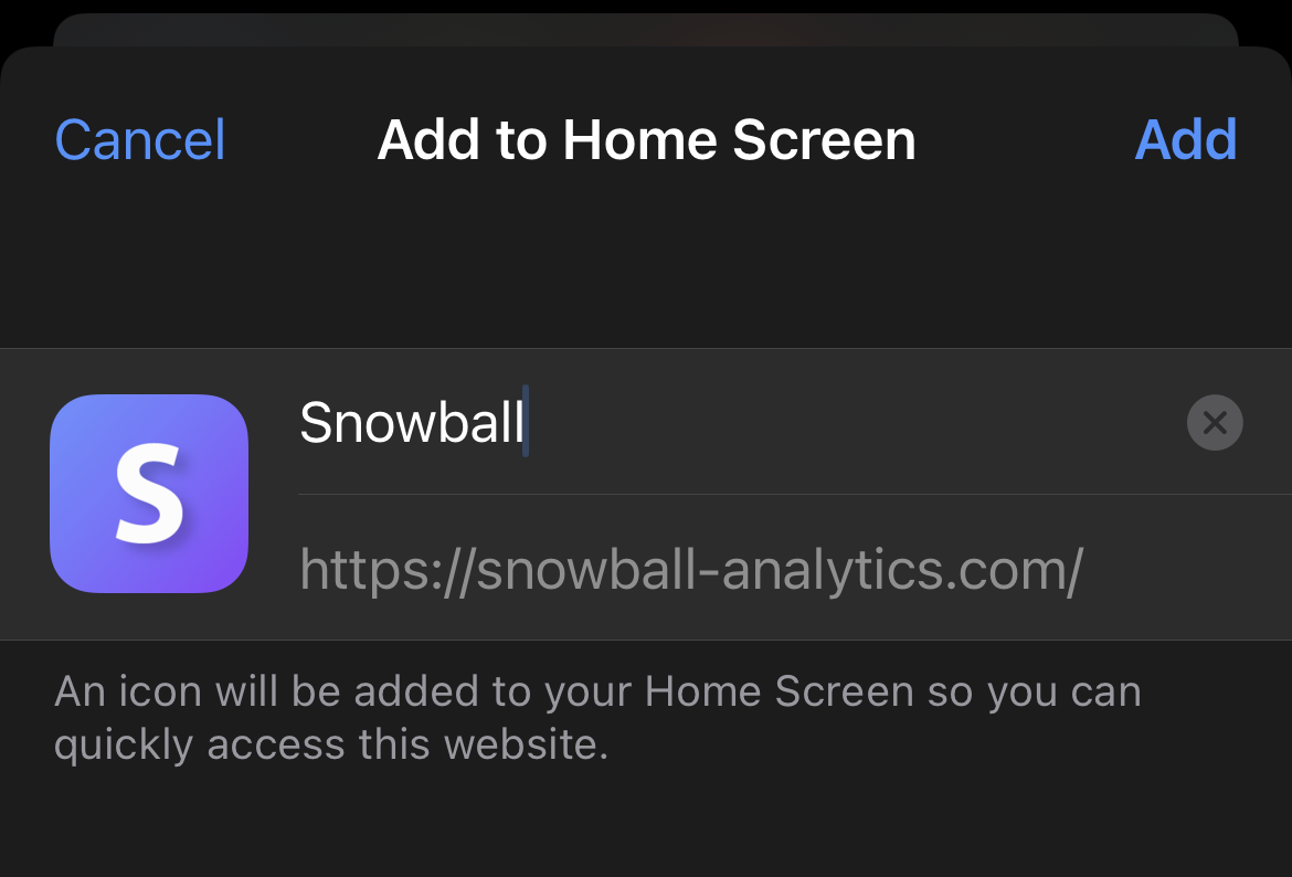 How to: add Snowball Analytics app to your home screen on iOS/Android